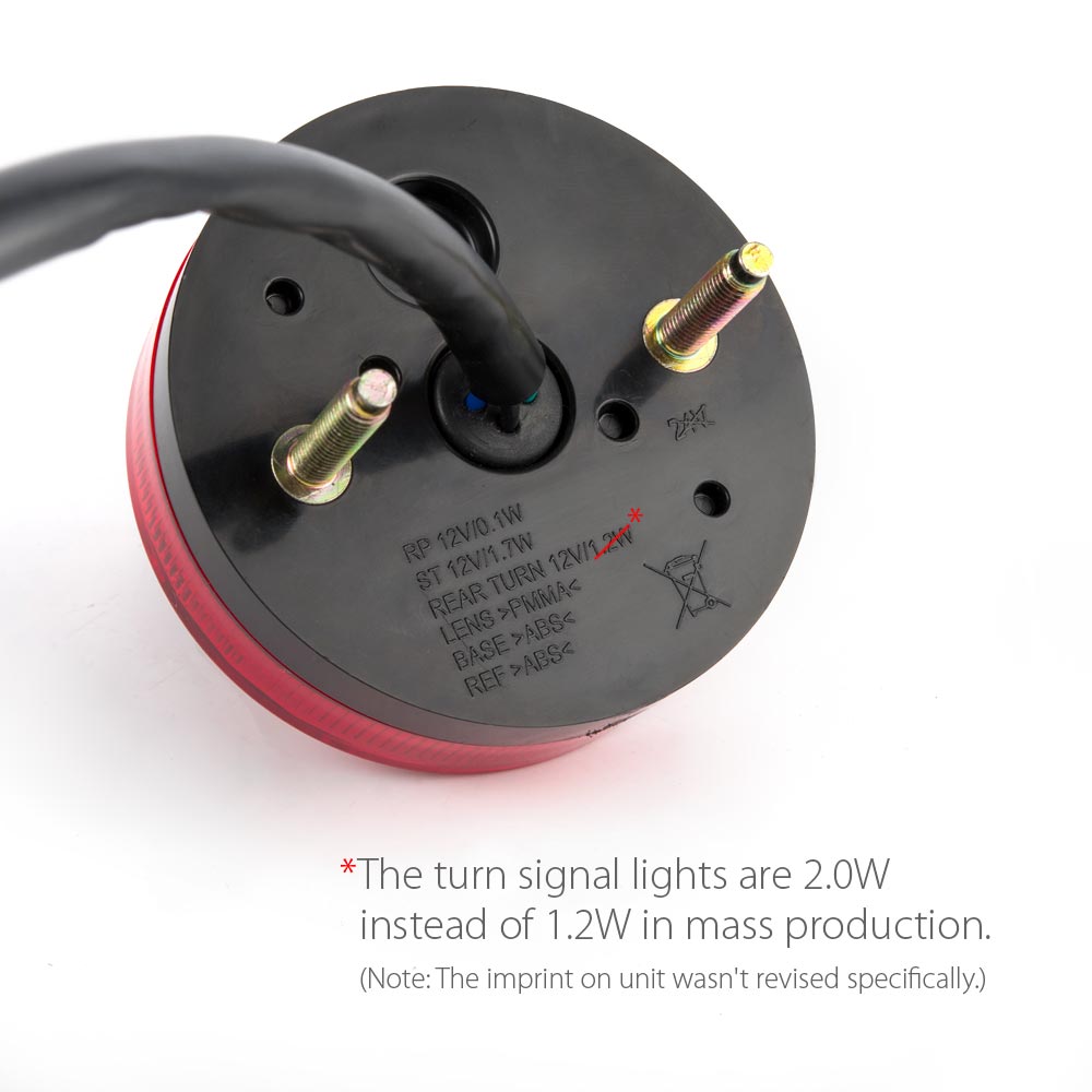 LED round tail light with black mounting bracket