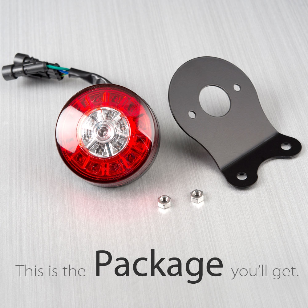 LED round tail light with black mounting bracket